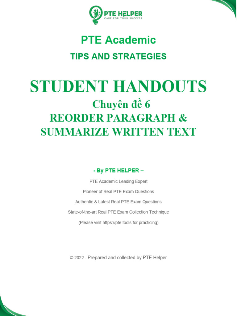Student Handouts - Tips - Strategies - Chuyên Đề 6 - Reorder Paragraph ...