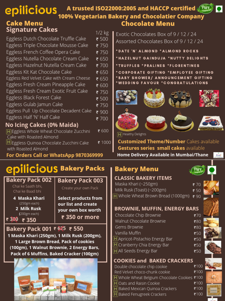 Eggless Cake and Bakery Menu | PDF | Cakes | Chocolate