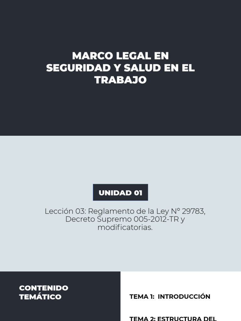 Unidad 03 - Reglamento de La Ley 29783, DS 005-2012-TR Y Moficatorias | PDF | Regulación