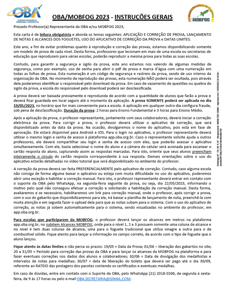 Prova Do Nível 03 Da 26 Oba de 2023 | PDF | Planetas | Terra