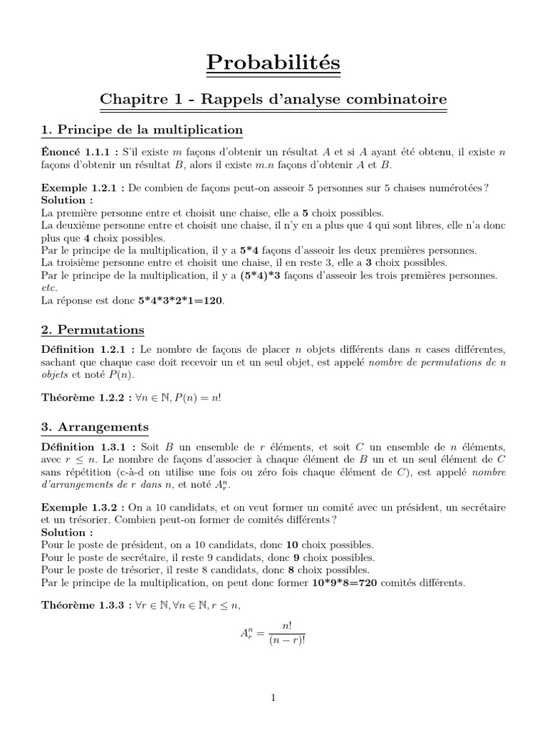 Rappels sur les probabilités et combinaisons | PDF | Inclusion ...