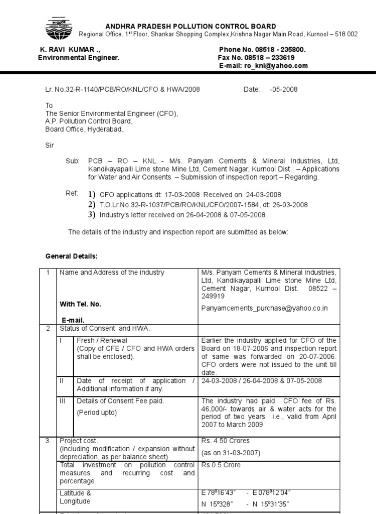 Panyam Cements and Mineral Industries (Mining) - Combined CFO & HWA ...