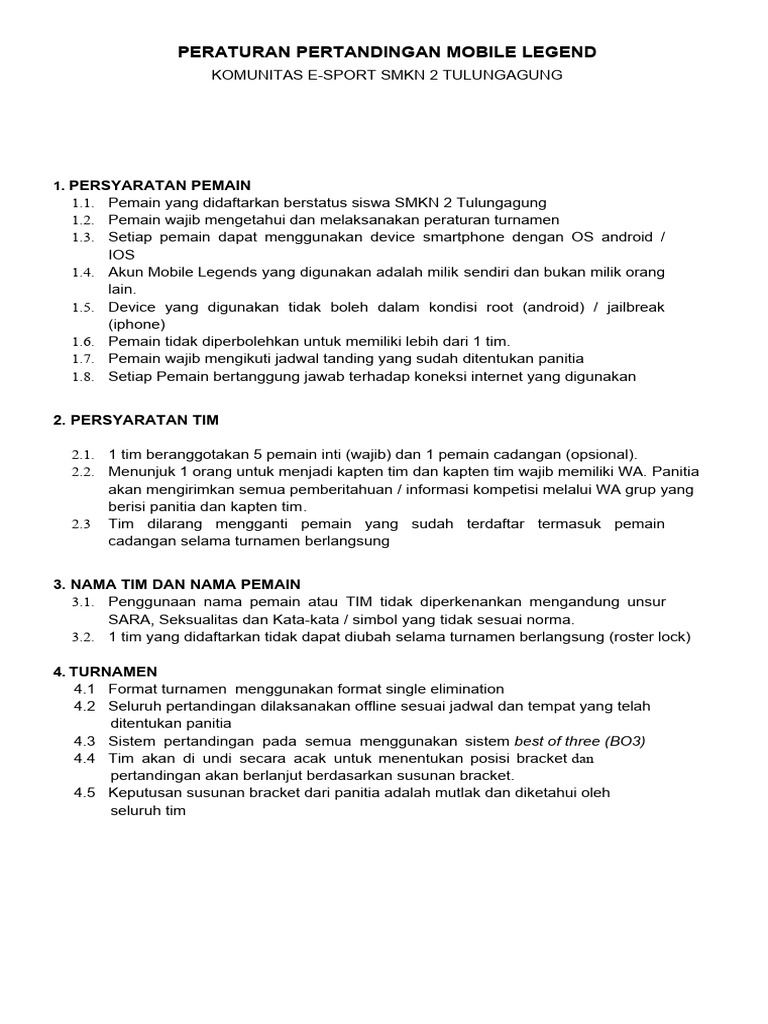 Peraturan Pertandingan Mobile Legend | PDF