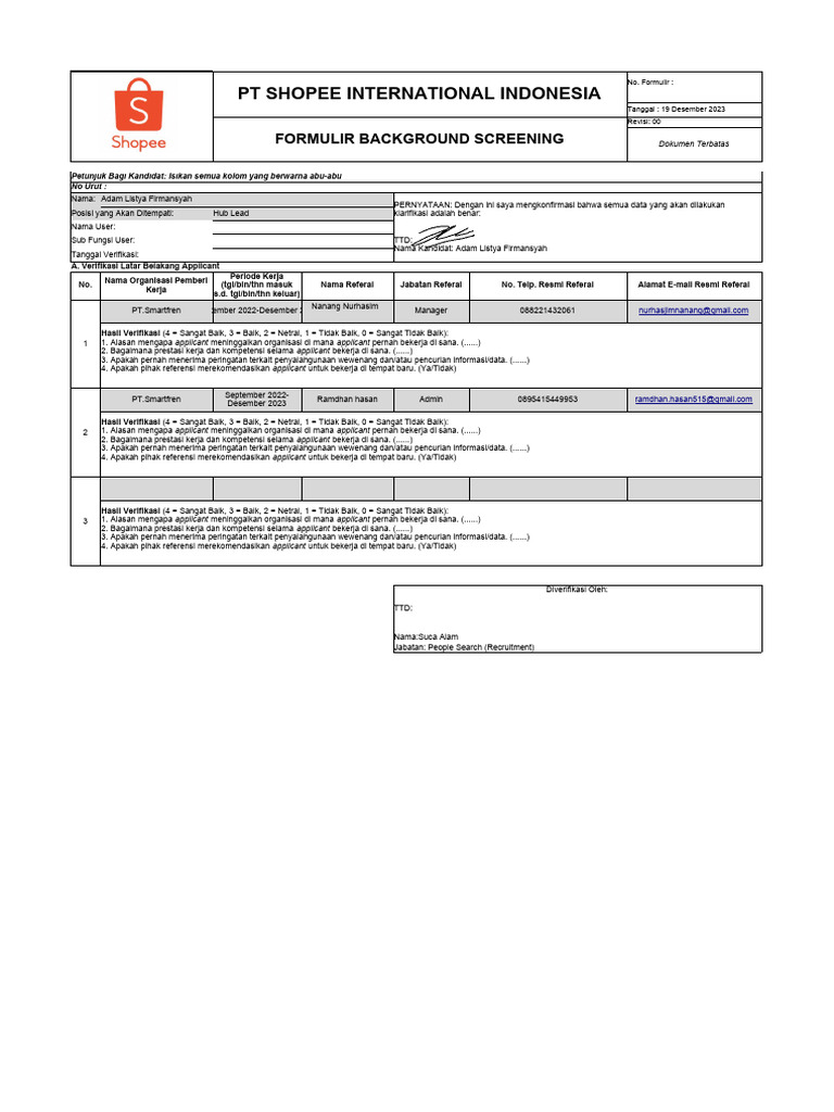 01 Formulir Background Screening-Shopee | PDF 01 Formulir Background Screening-Shopee | PDF