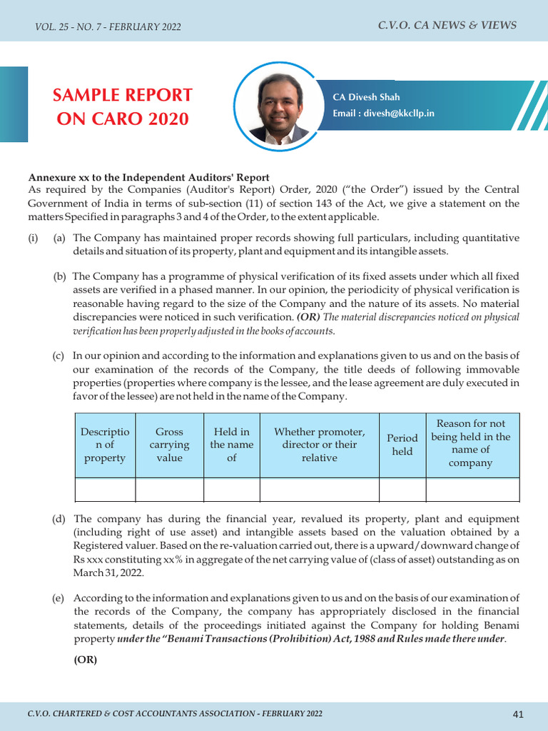 Sample Report On CARO 2020 - CA Divesh Shah | PDF | Debt | Loans