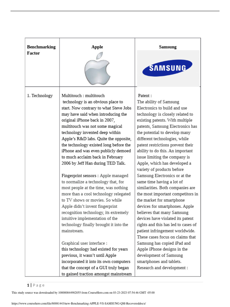 Apple vs Samsung: A Benchmarking Study | PDF | Samsung Electronics ...