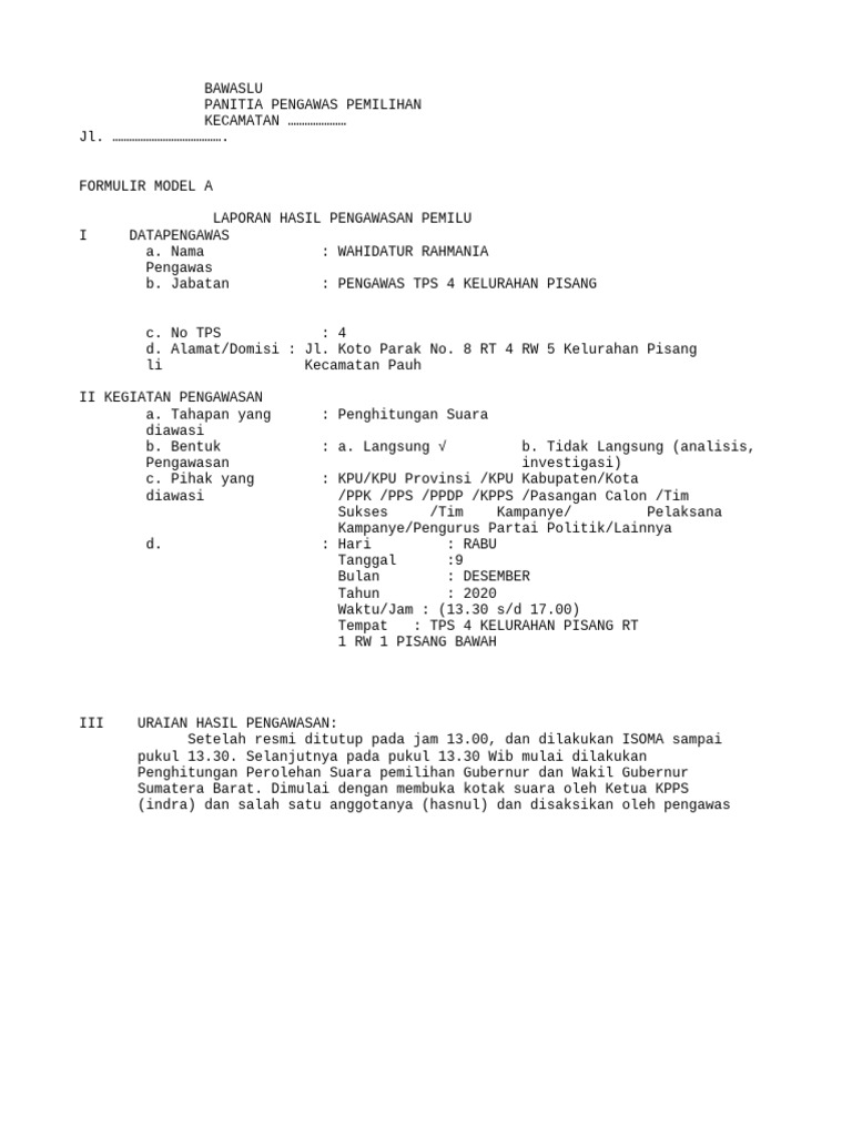 Form A Ptps Penghitungan Suara | PDF | Ilmu Sosial