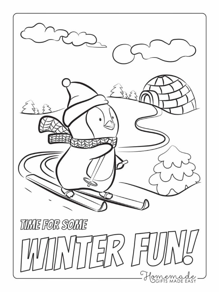Winter-Coloring-Pages-Penguin-Skiing (4 Files Merged) | PDF