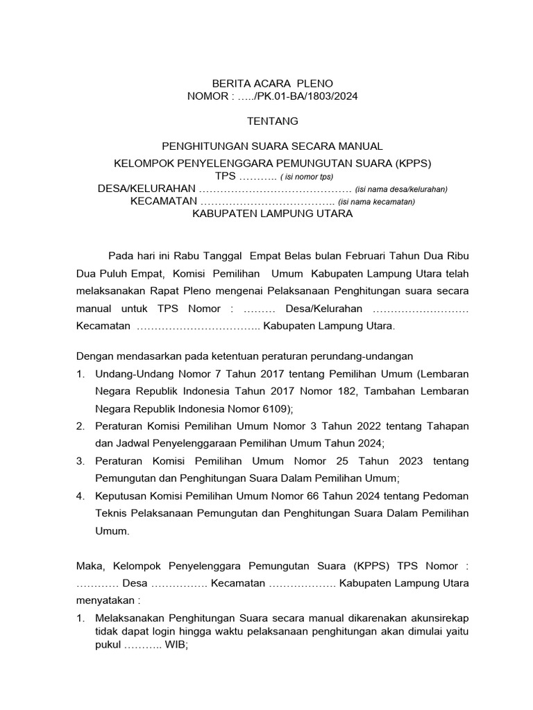 Ba Pleno Penghitungan Manual | PDF