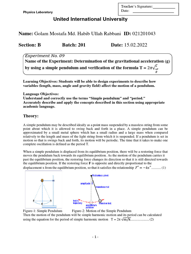 Physics Lab: Pendulum Experiment | PDF | Pendulum | Mechanical Engineering