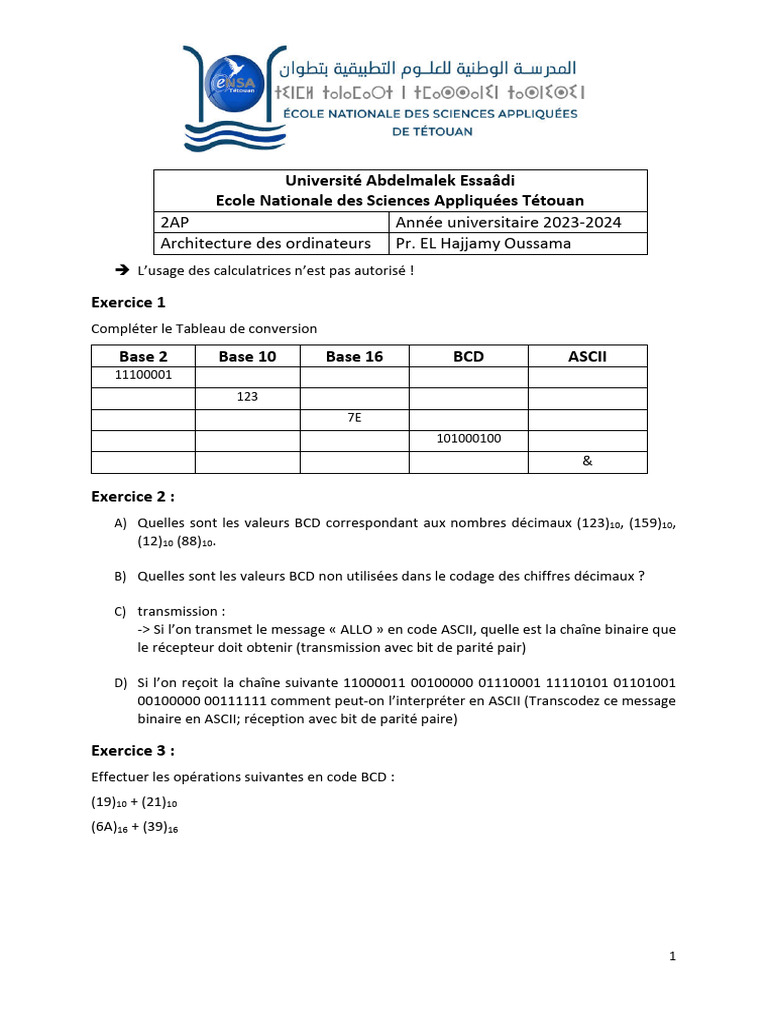 TD3 Architecture Des Ordinateurs 2023-2024 | PDF | Décimal codé binaire | Informatique