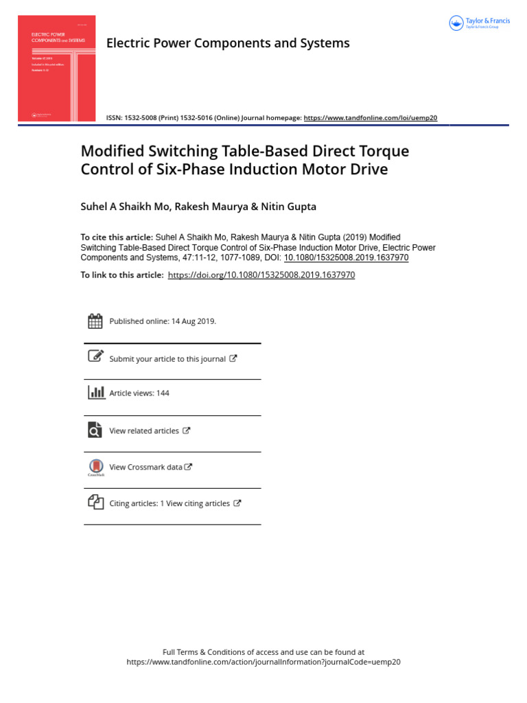 Modified Switching Table Based Direct Torque Control of Six Phase ...