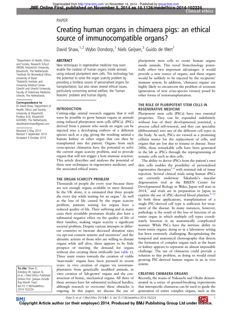Creating Human Organs in Chimaera Pigs | PDF | Cell Potency | Biology