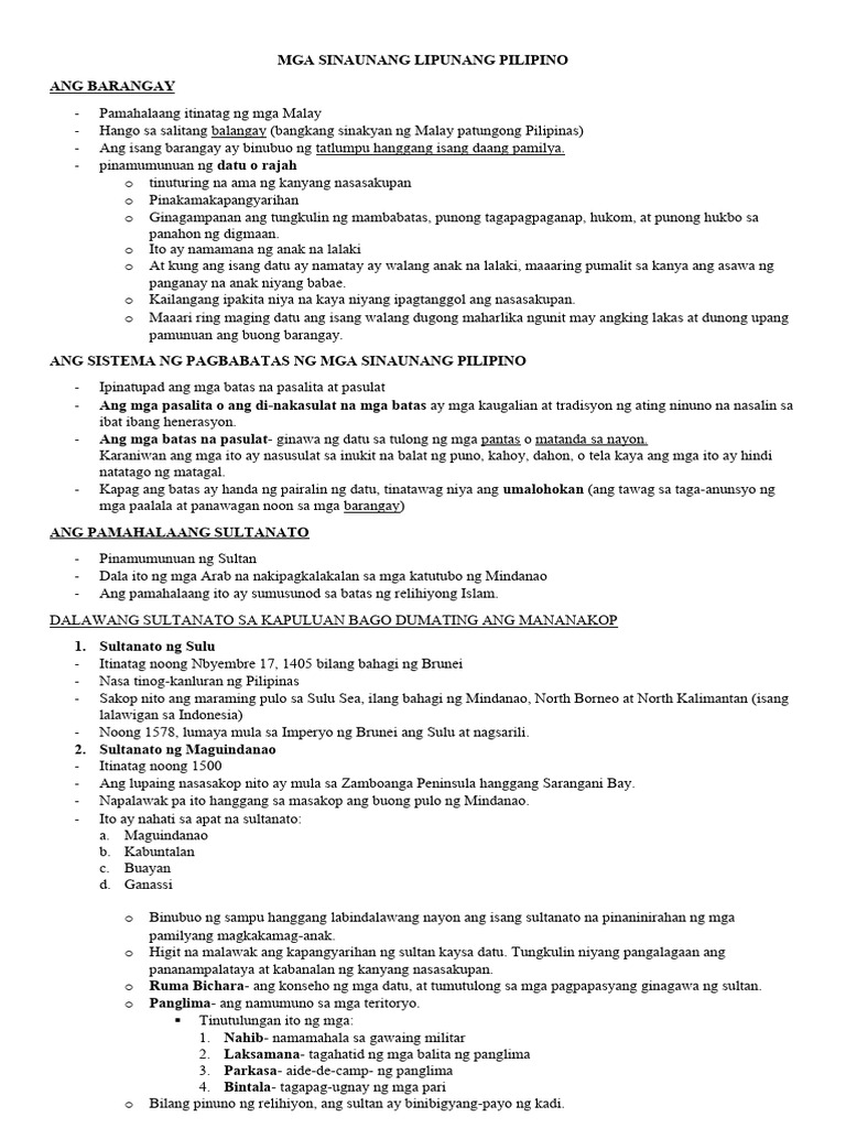 Mga Sinaunang Lipunang Pilipino | PDF