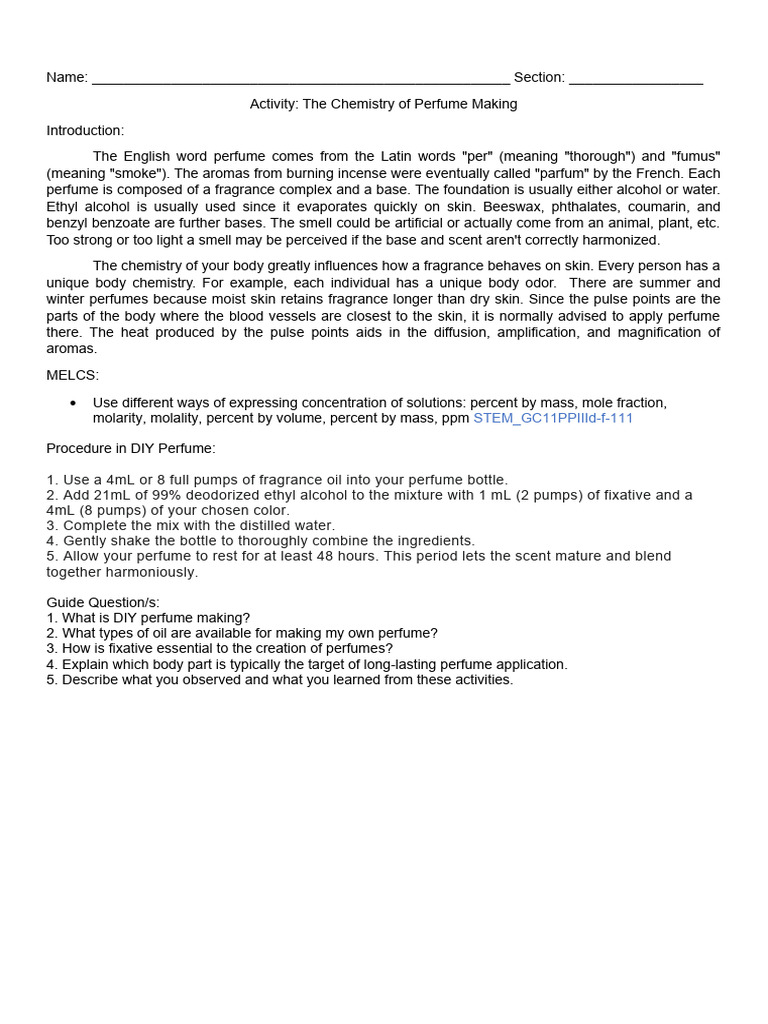 The Chemistry of Perfume Making | PDF