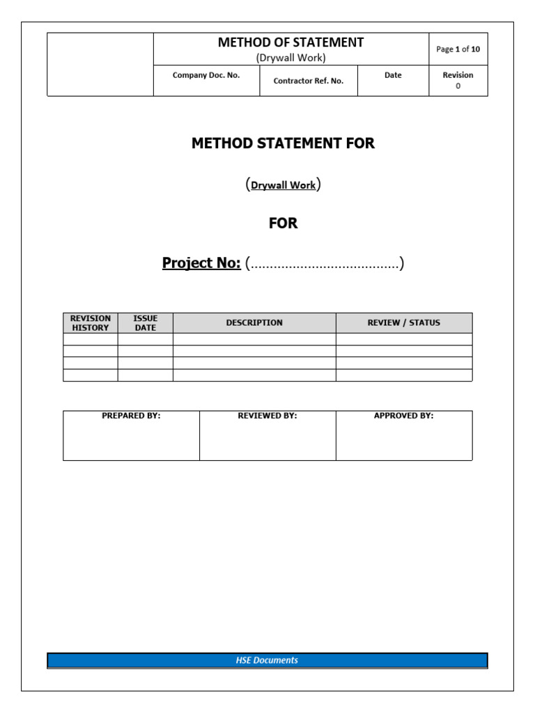 Drywall Work Installatin Method Statement | PDF | Occupational Safety And Health | Personal ...