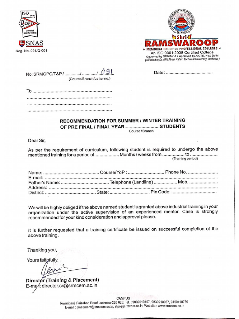 Format of LOR Latter of Recommendation | PDF