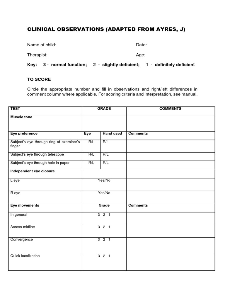 Clinical Observation Score Sheet | PDF | Anatomical Terms Of Motion ...