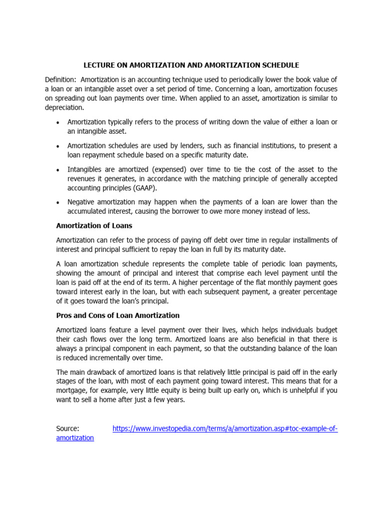 Lecture On Amortization and Amortization Schedule | PDF | Loans | Debt