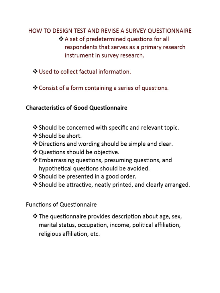 How To Design Test and Revise A Survey Questionnaire | PDF