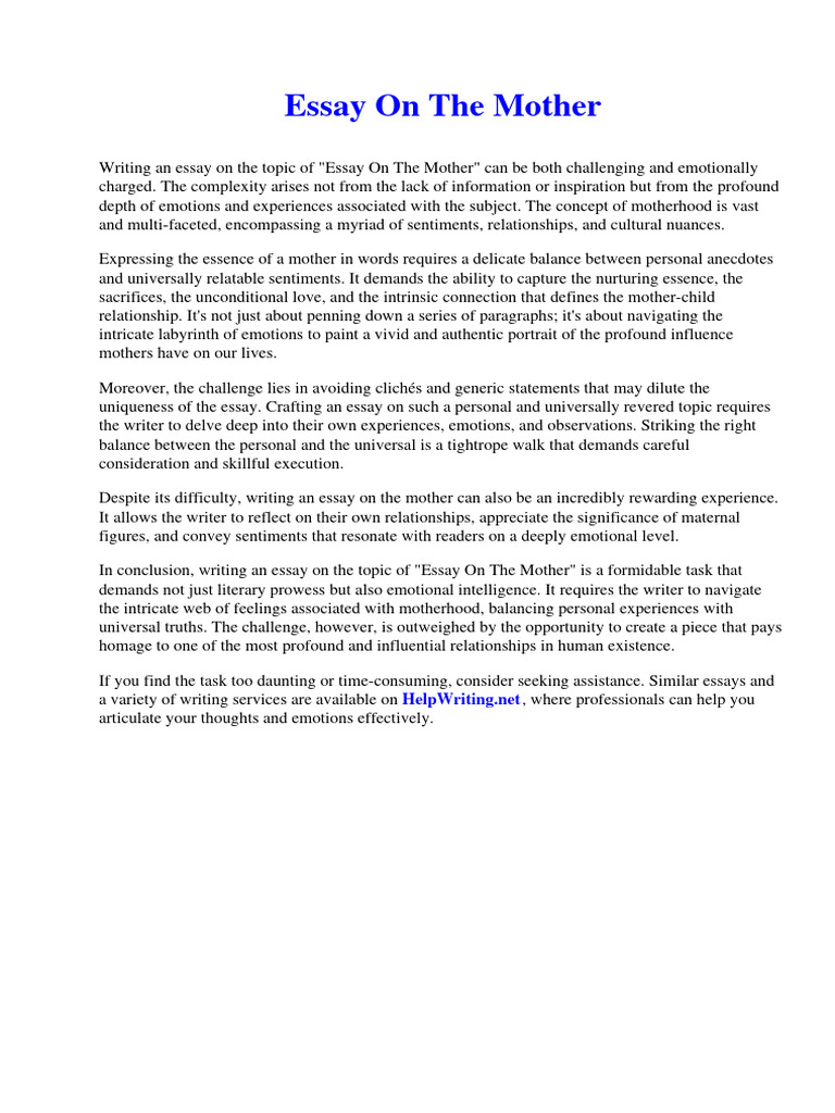 Essay On The Mother | PDF | Cetacea | Essays