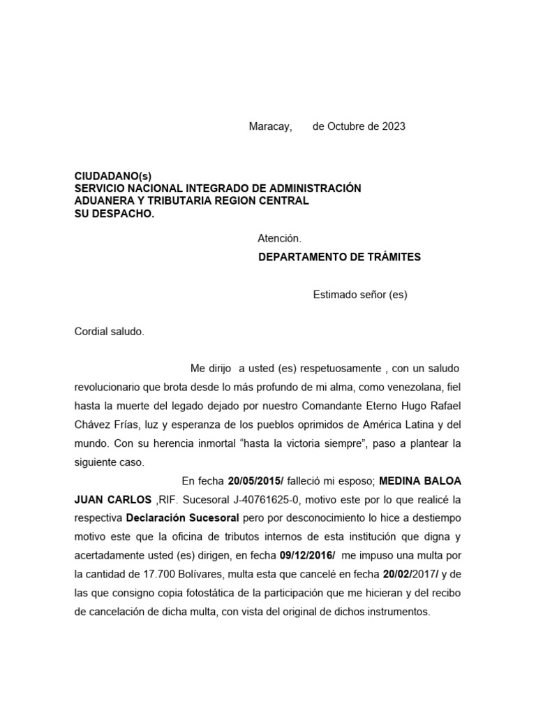 Solicitud de Exoneración de Multa SENIAT | PDF