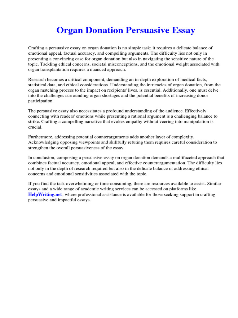 Organ Donation Persuasive Essay | PDF | Organ Donation | Essays