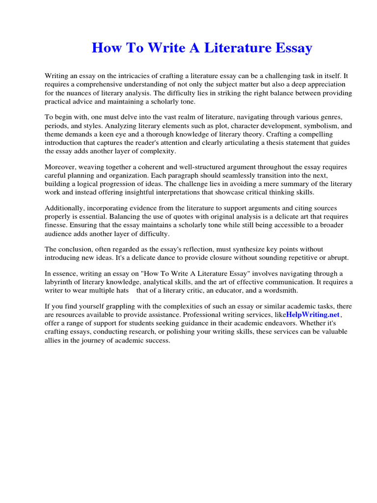 How To Write A Literature Essay | PDF | Essays | Butterfly