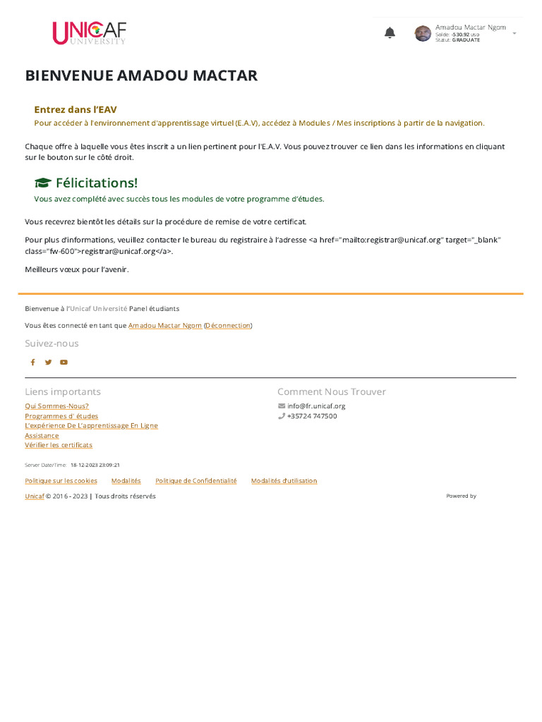 Accès à l'E.A.V. d'Unicaf Université | PDF | Ordinateurs