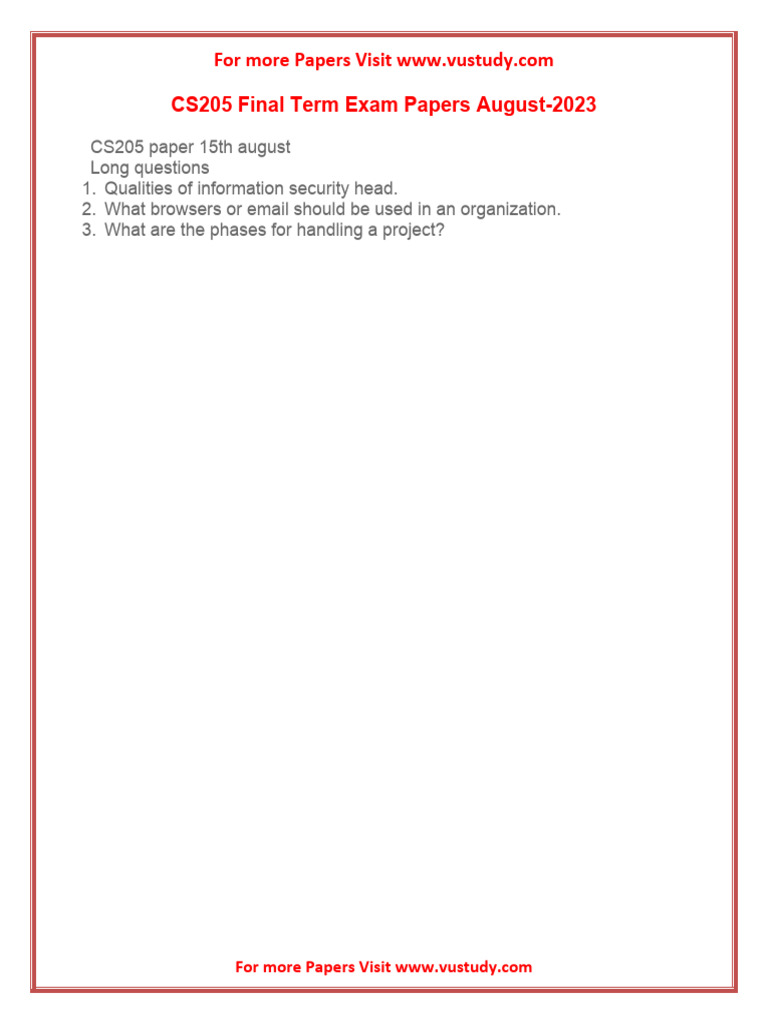CS205 Final Exam Papers August 2023 | PDF