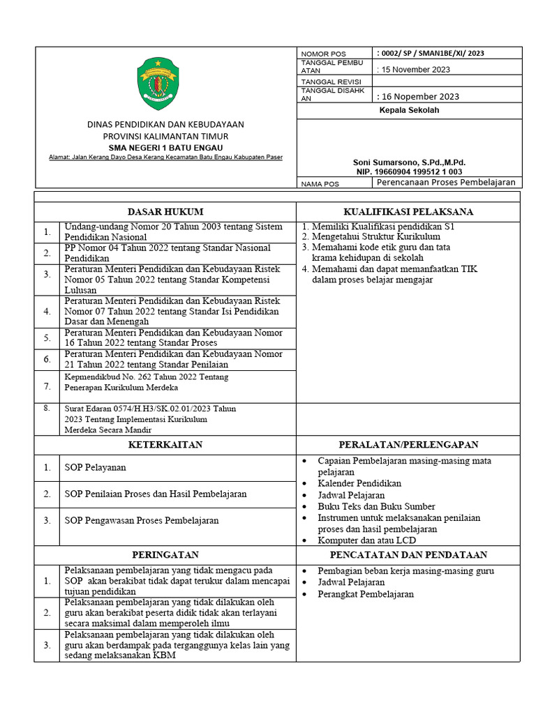 Tugas Pembuatan SOP Proses Pembelajaran Kel 7 | PDF