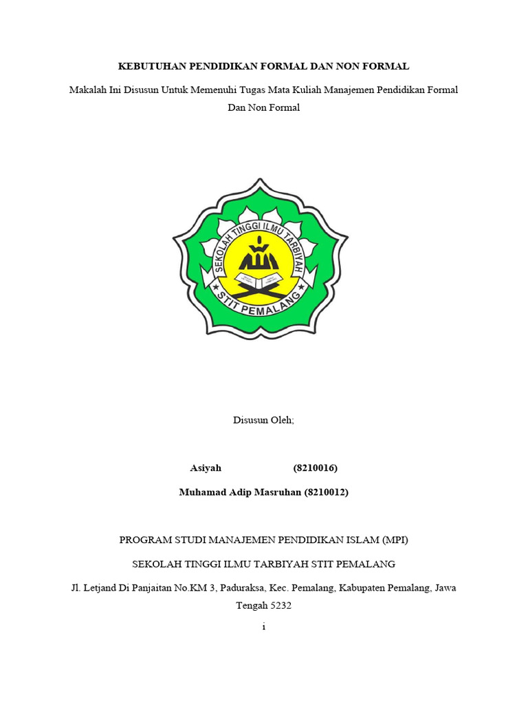 Kebutuhan Pendidikan Formal dan Nonformal | PDF