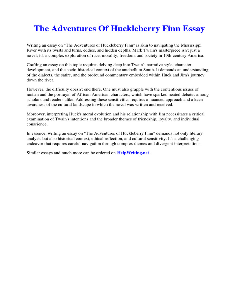 The Adventures of Huckleberry Finn Essay | PDF | Adventures Of ...