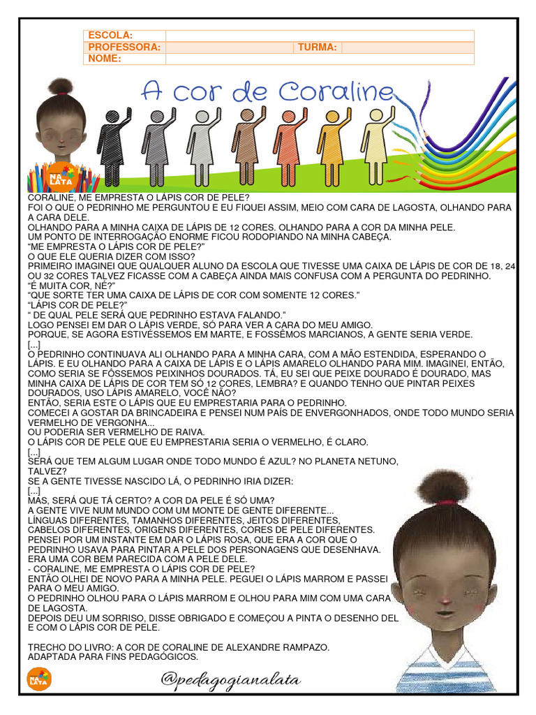 A Cor de Coraline - para Turmas em Fase de Alfabetização | PDF | Cor ...