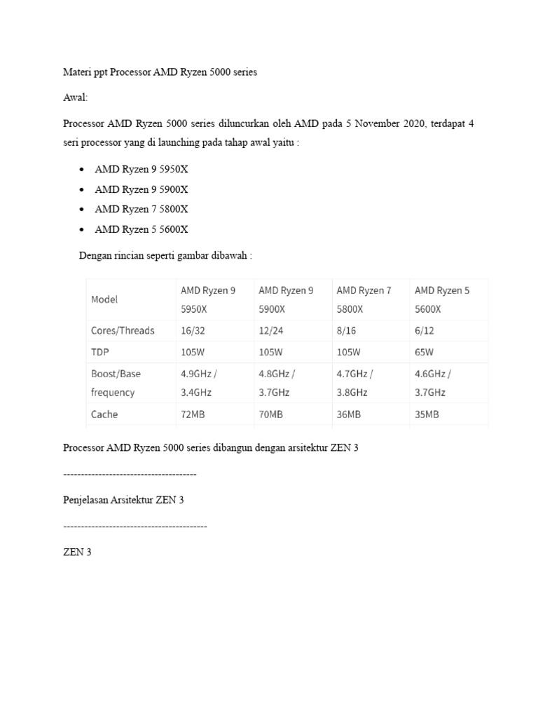 Materi PPT Processor AMD Ryzen 5000 Se | PDF