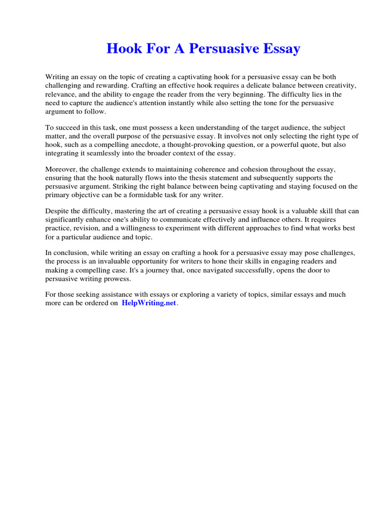 Hook For A Persuasive Essay | PDF | Bulimia Nervosa | Clinical Medicine