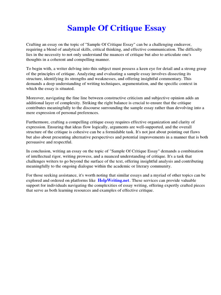 Sample of Critique Essay | PDF | Essays | Nursing