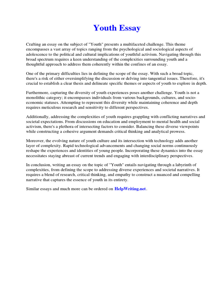 Youth Essay | PDF | Sister Carrie | Sociology Youth Essay | PDF | Sister Carrie | Sociology