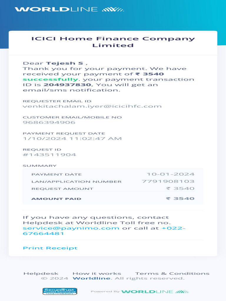 Paynimo Payment Confirmation Receipt | PDF