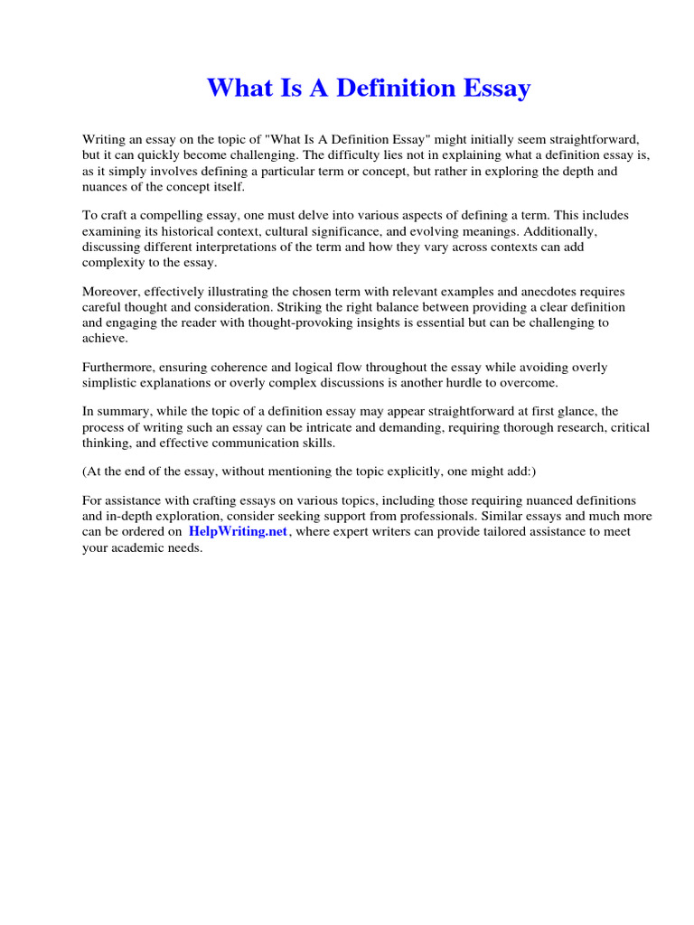 What Is A Definition Essay | PDF | Eleanor Roosevelt | Essays