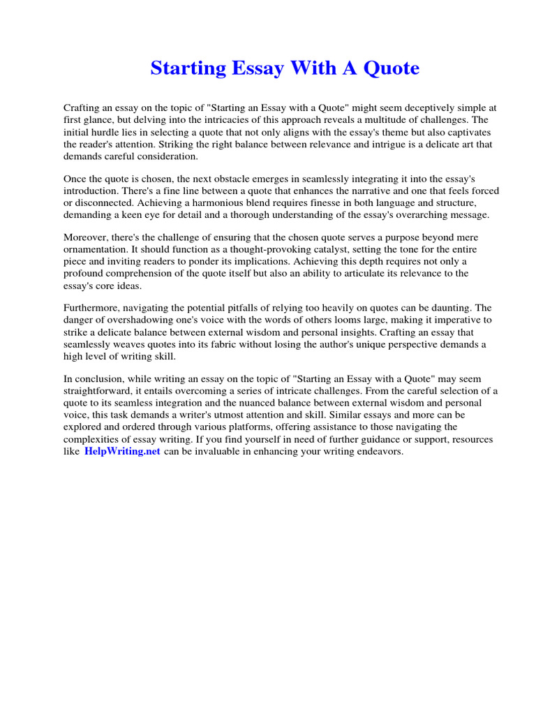 Starting Essay With A Quote | PDF | Essays | Child Development