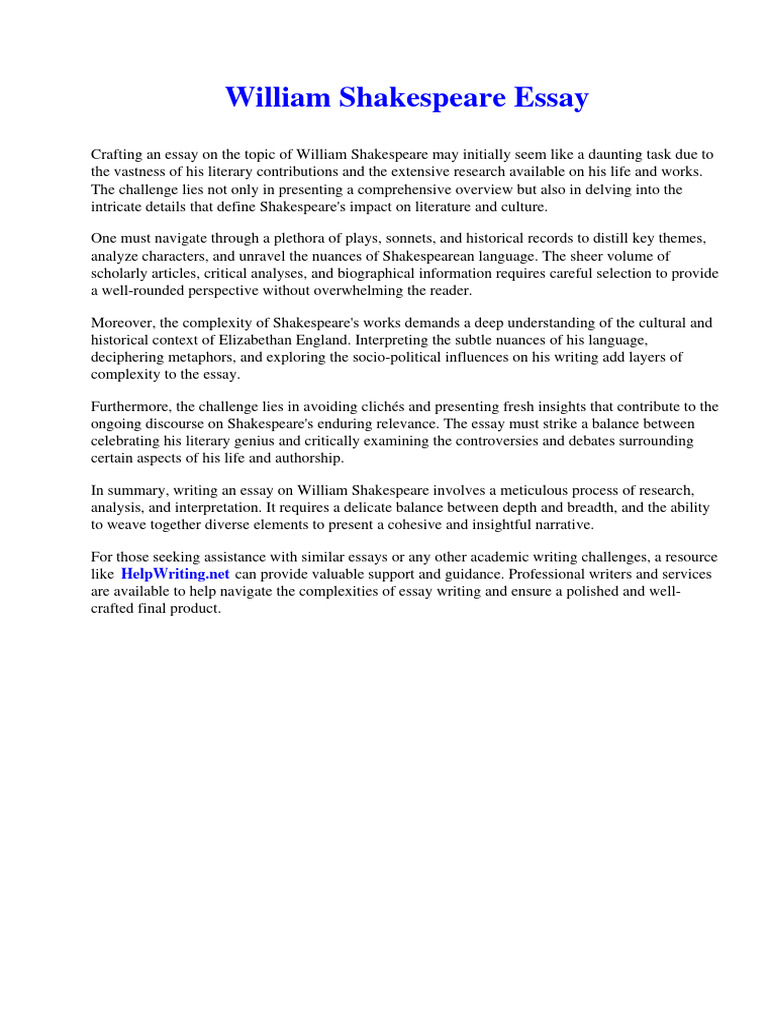 William Shakespeare Essay | PDF | Social Science | History
