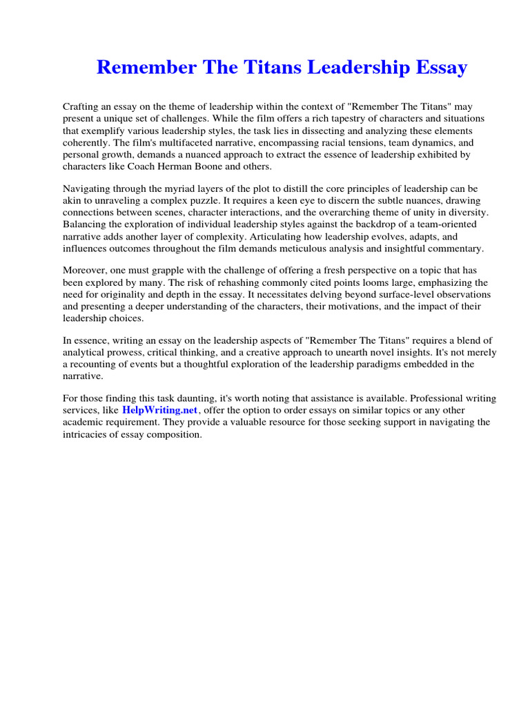 Remember The Titans Leadership Essay | PDF | Gothic Fiction | Dr. Watson