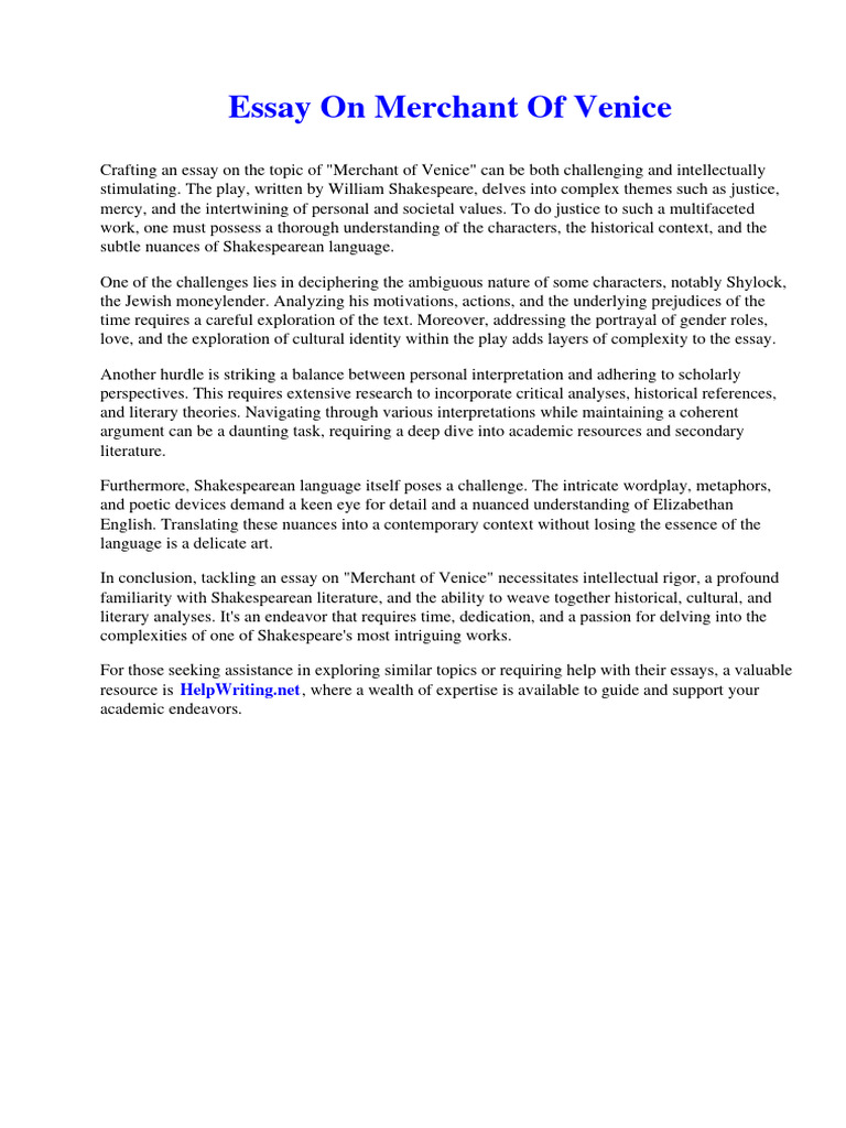 Essay On Merchant of Venice | PDF | Social Science