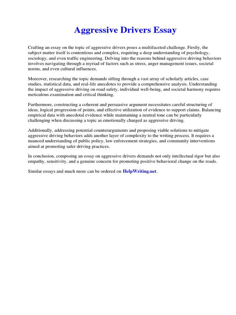 Aggressive Drivers Essay | PDF | Autism Spectrum | Hip Hop Music