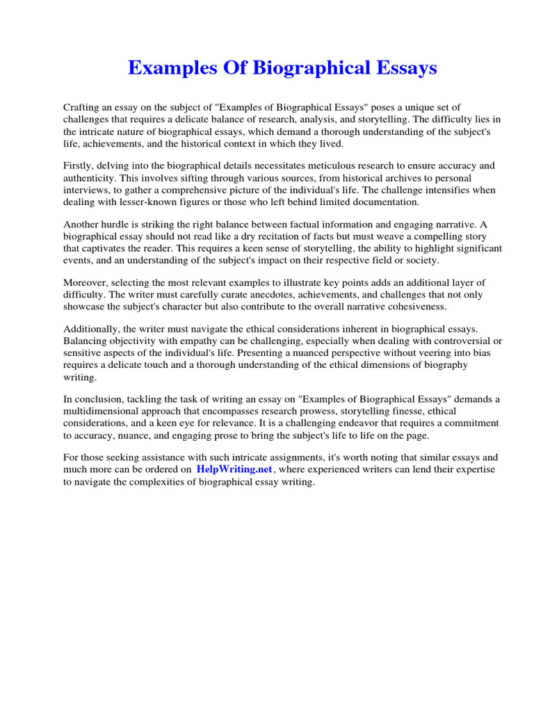 Examples of Biographical Essays | PDF | Cargo | Biography