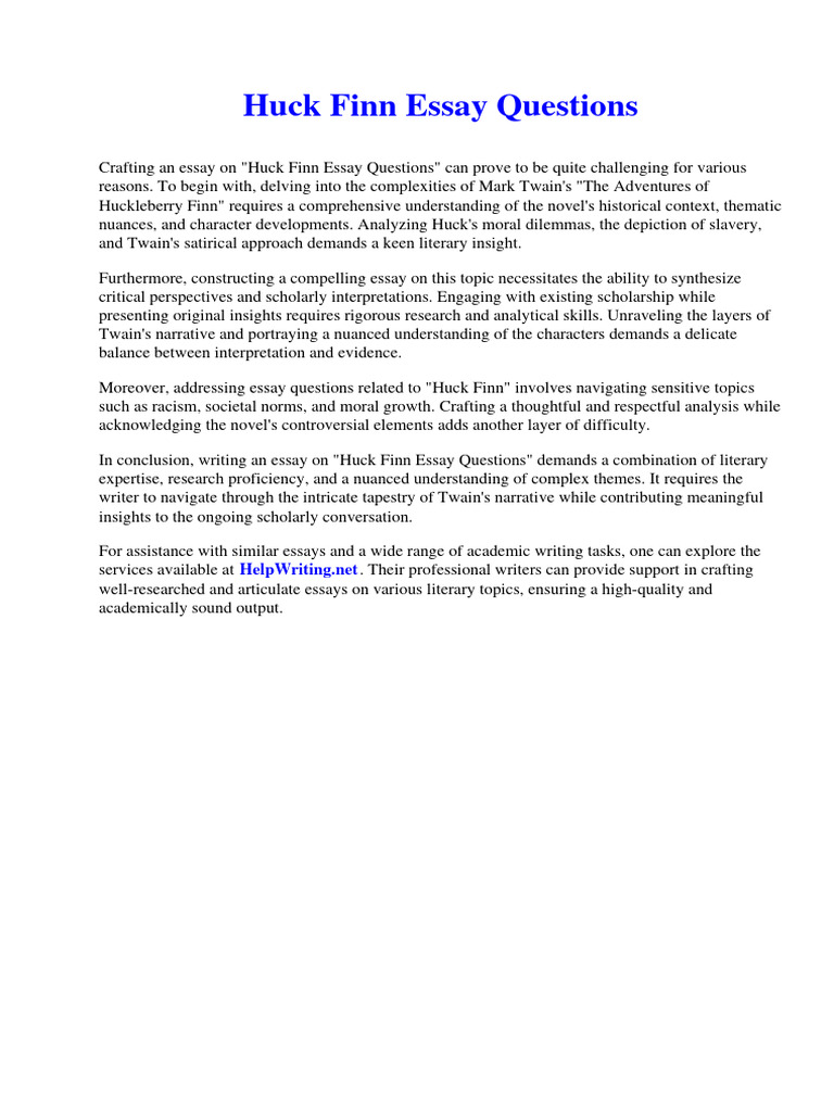 Huck Finn Essay Questions | PDF | Car | Toyota