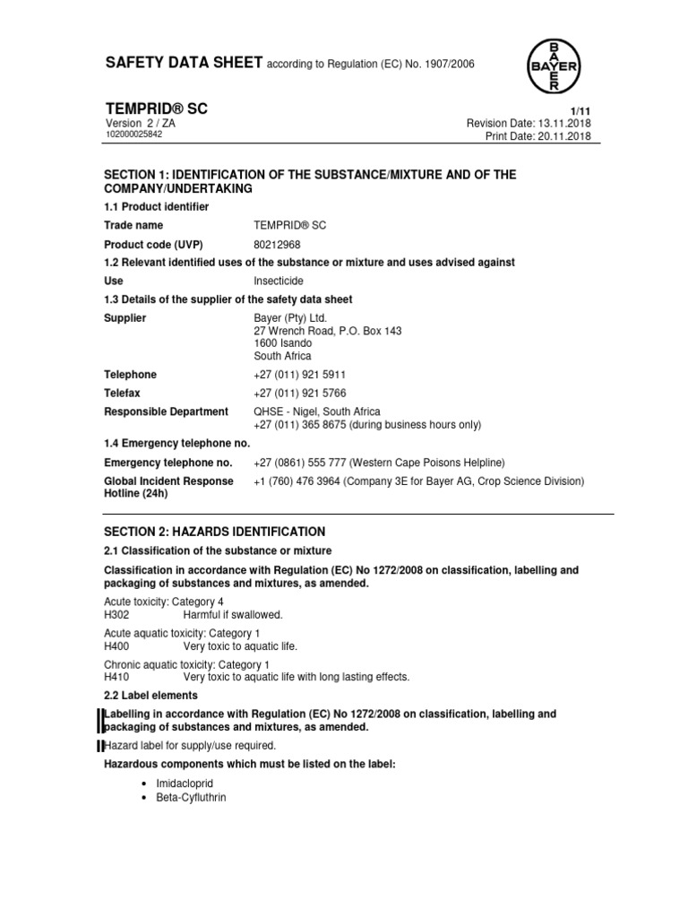 Temprid Sc Msds | PDF | Dangerous Goods | Toxicity