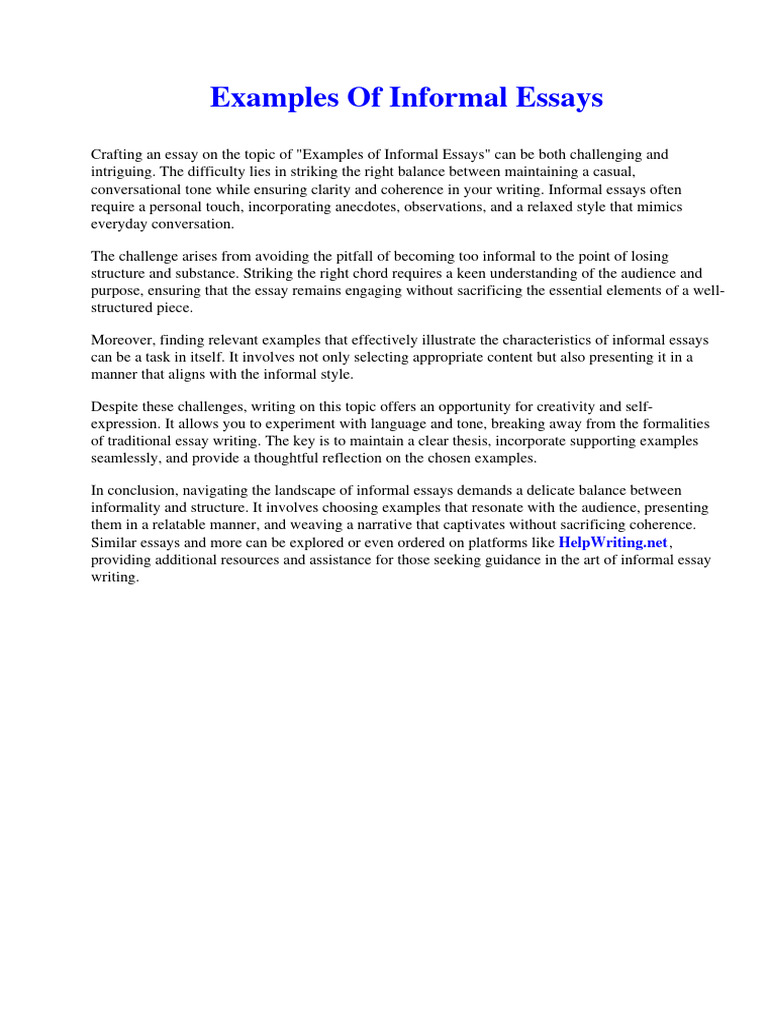 Examples of Informal Essays | Download Free PDF | Essays | United ...