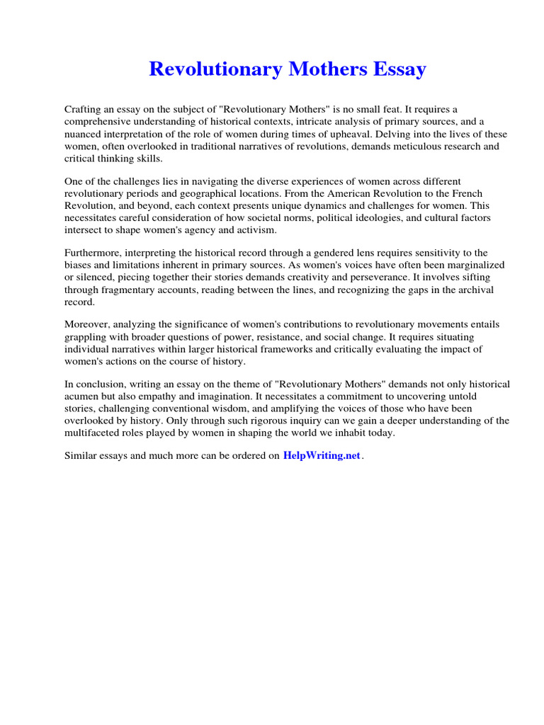 Revolutionary Mothers Essay | PDF | Oedipus Complex | Hormone